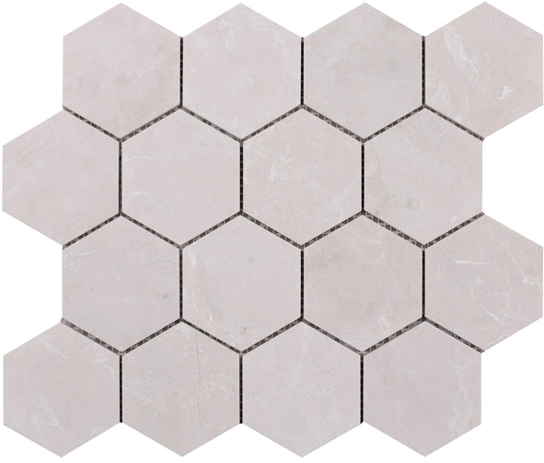Moon Cream Hexagon 3'' Honed Mosaic - Altura Stone and Tile