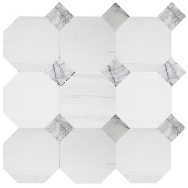 Altura Stone and Tile Glacier White Tumbled Octagon 8'' 3/8'' Field ...